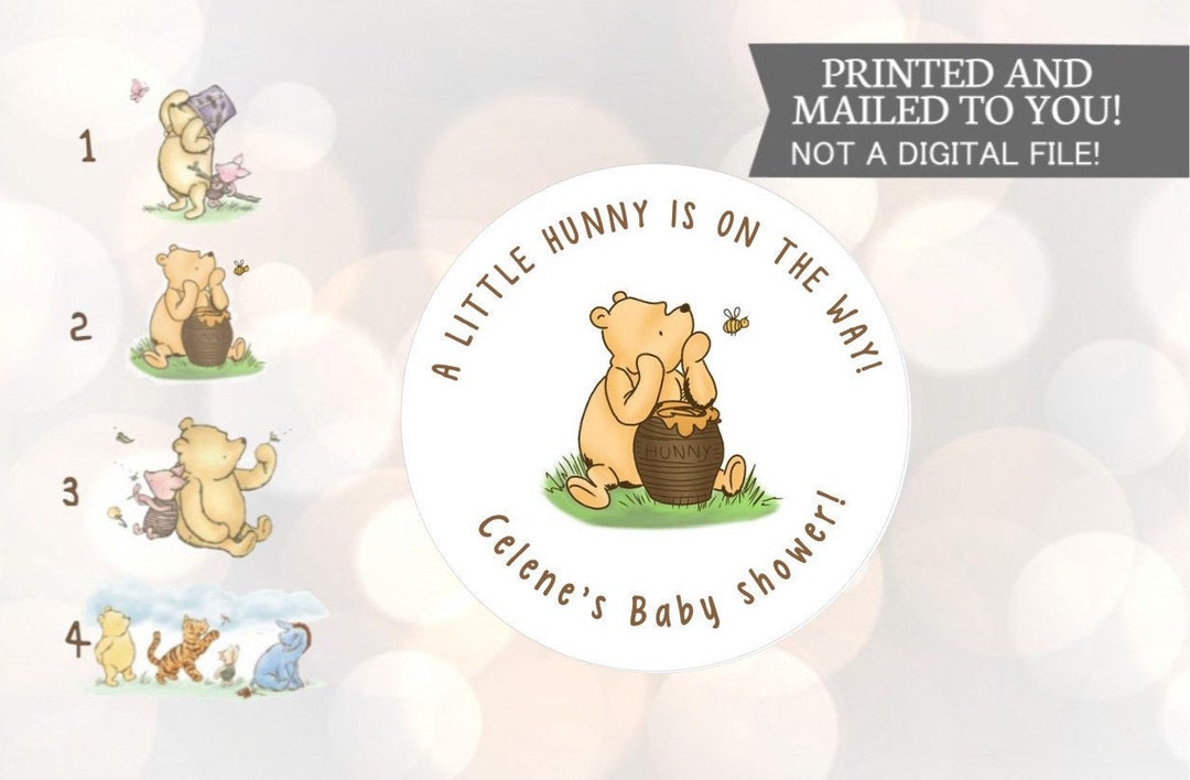 Winnie the Pooh, A Little HUNNY is on the Way , Stickers, Baby Shower ...