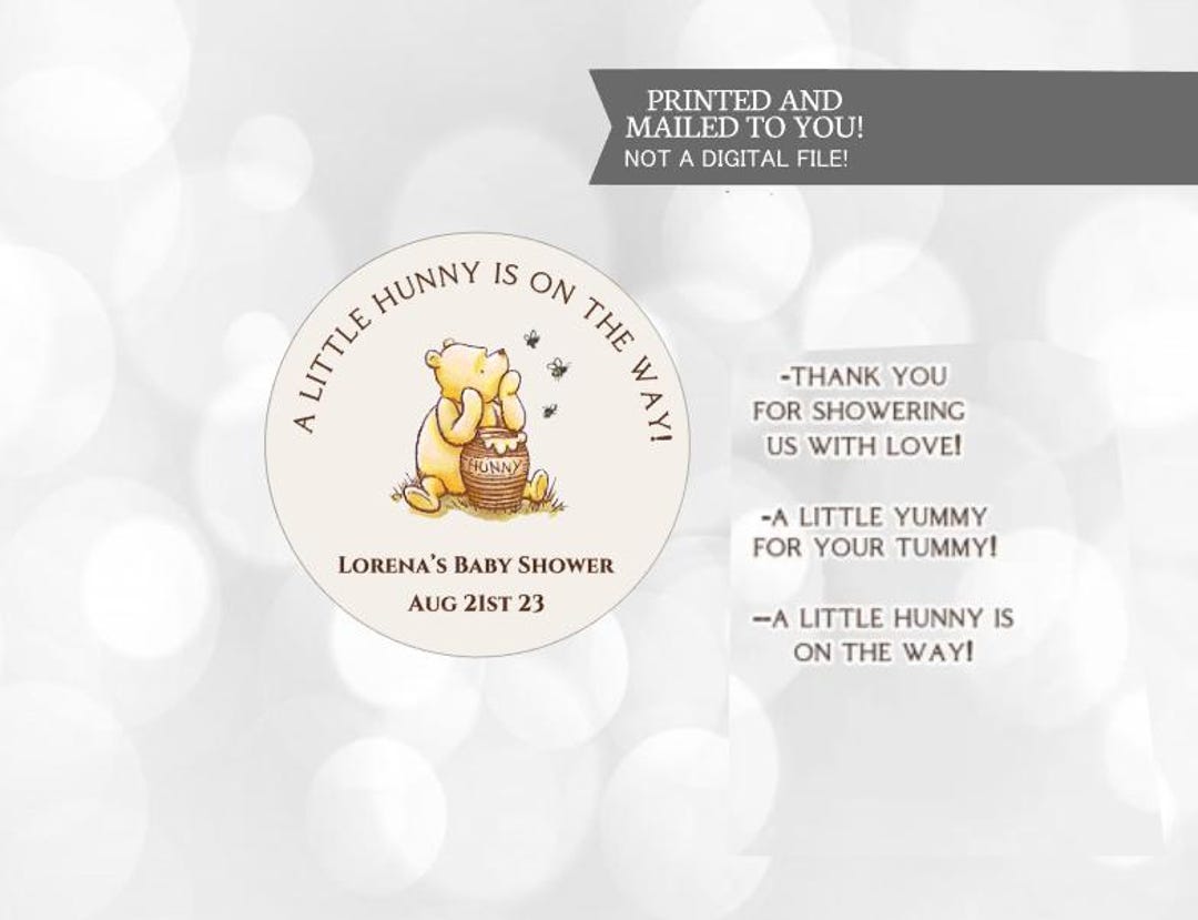 Winnie the Pooh, A Little HUNNY is on the Way , Stickers, Baby Shower ...