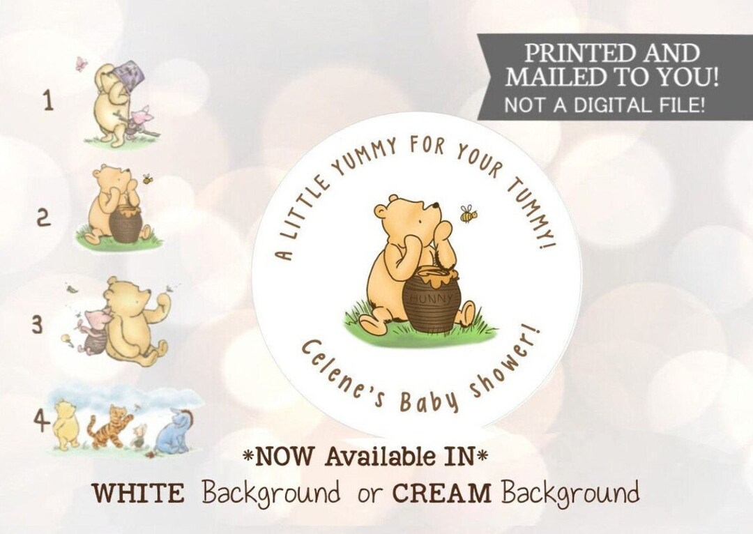 Winnie the Pooh, A Little Yummy for Your Tummy , Stickers, Baby Shower ...