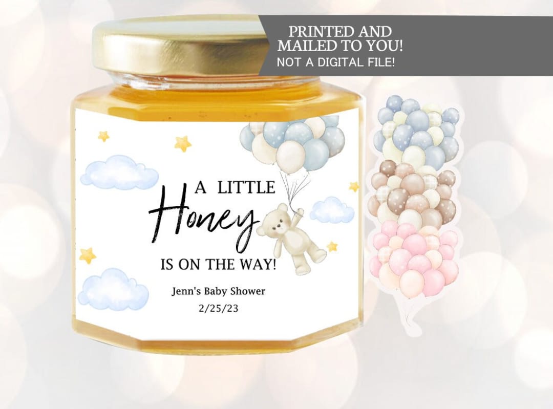 Honey Jar Labels, Little Honey on Way, Honey Sticker, Bear Baby Shower ...