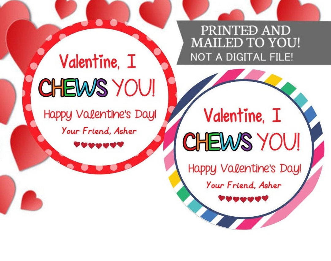 Valentine Stickers, Kids Valentine's Day, I Chews You Stickers, Bubble ...