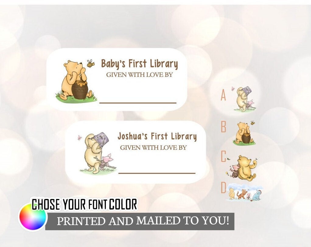 Pooh Bear Book Plate Labels, Classic Bear Stickers, Winnie Library ...
