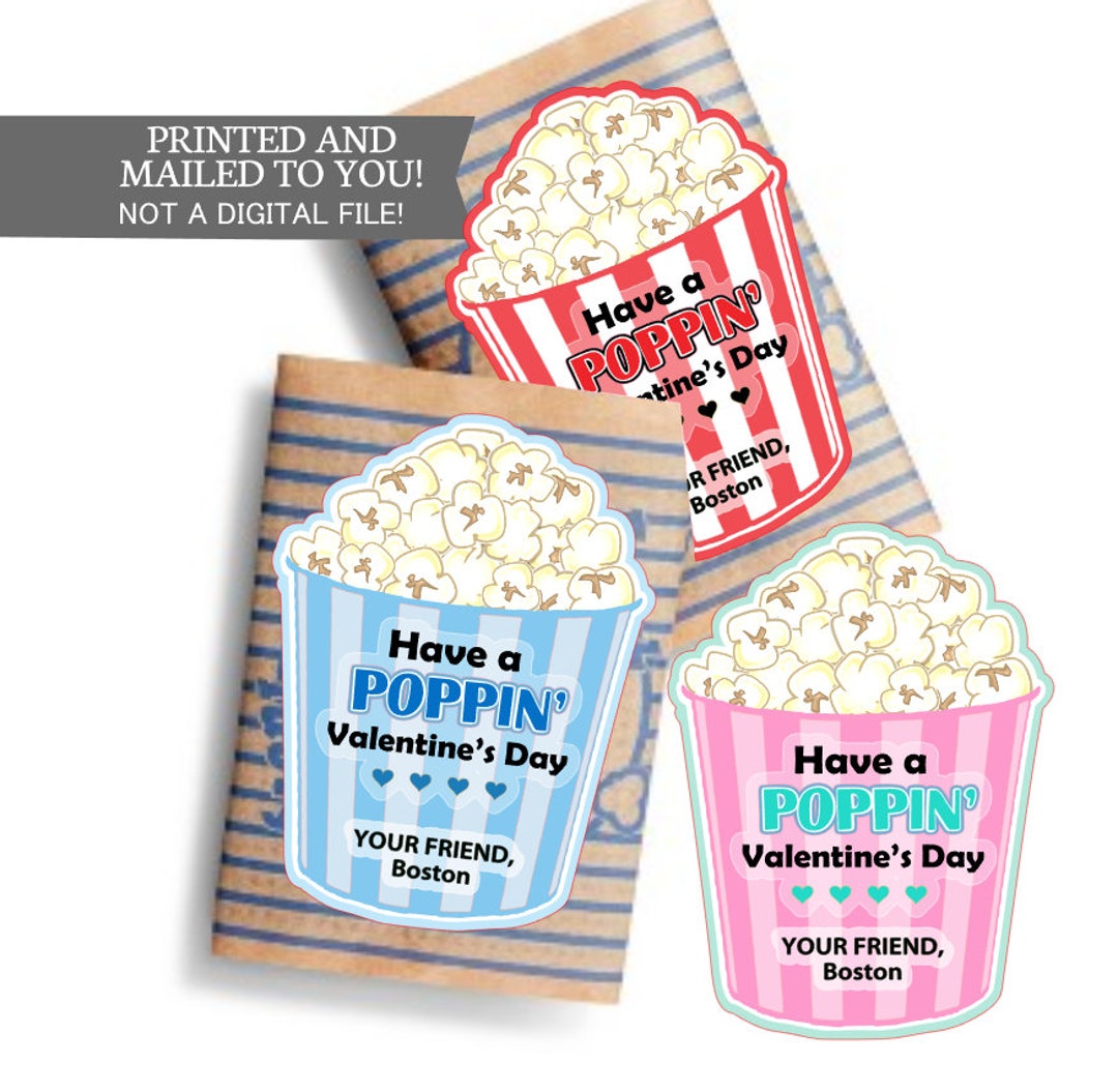 Popcorn Stickers, Valentines School Labels for Valentine's Day, Poppin ...