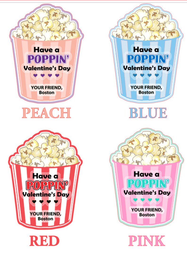 Popcorn Stickers, Valentines School Labels for Valentine's Day, Poppin ...