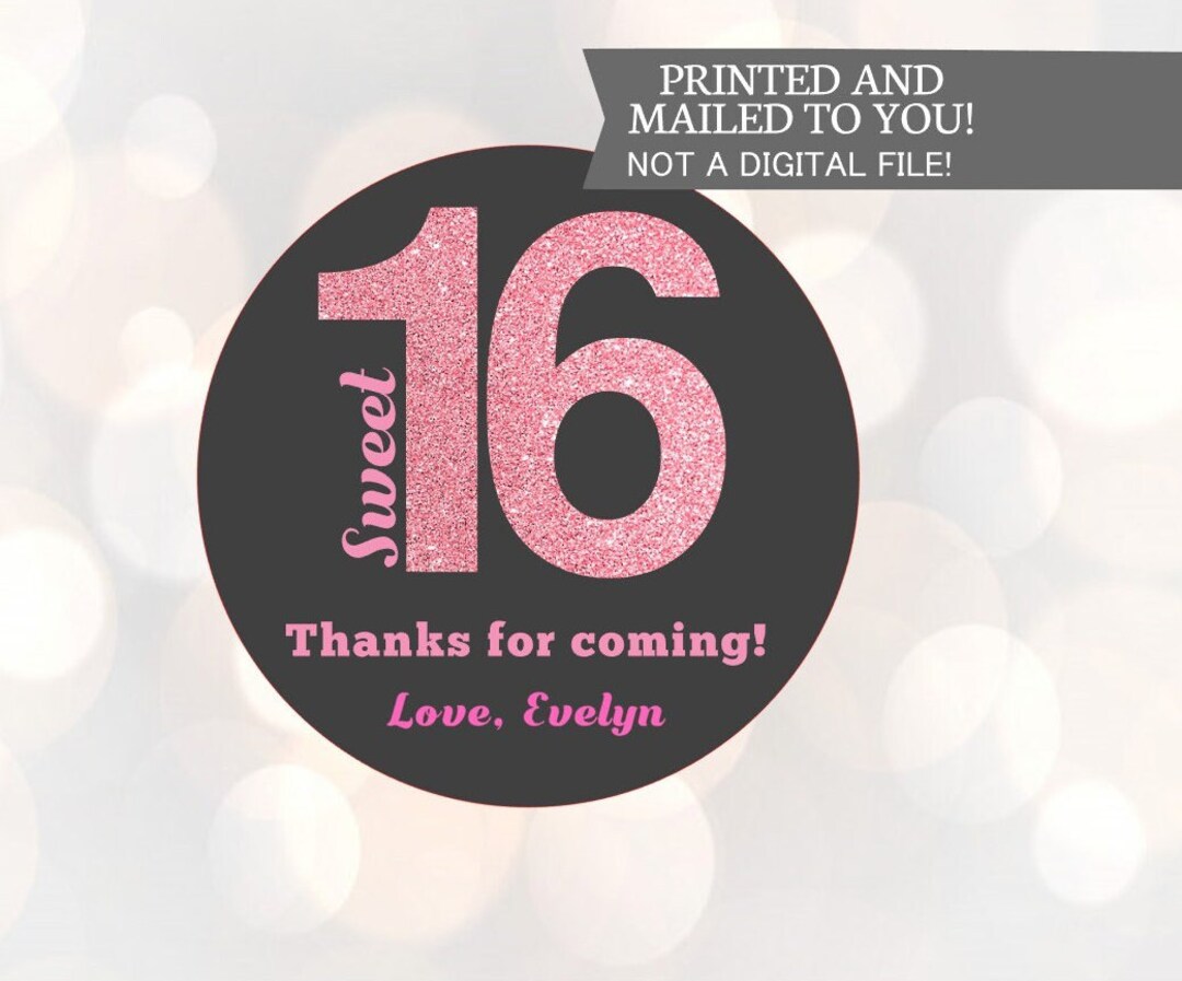 Sweet 16 Pink Glitter Ombre Thank You Stickers, Sweet Sixteen Rose Gold ...