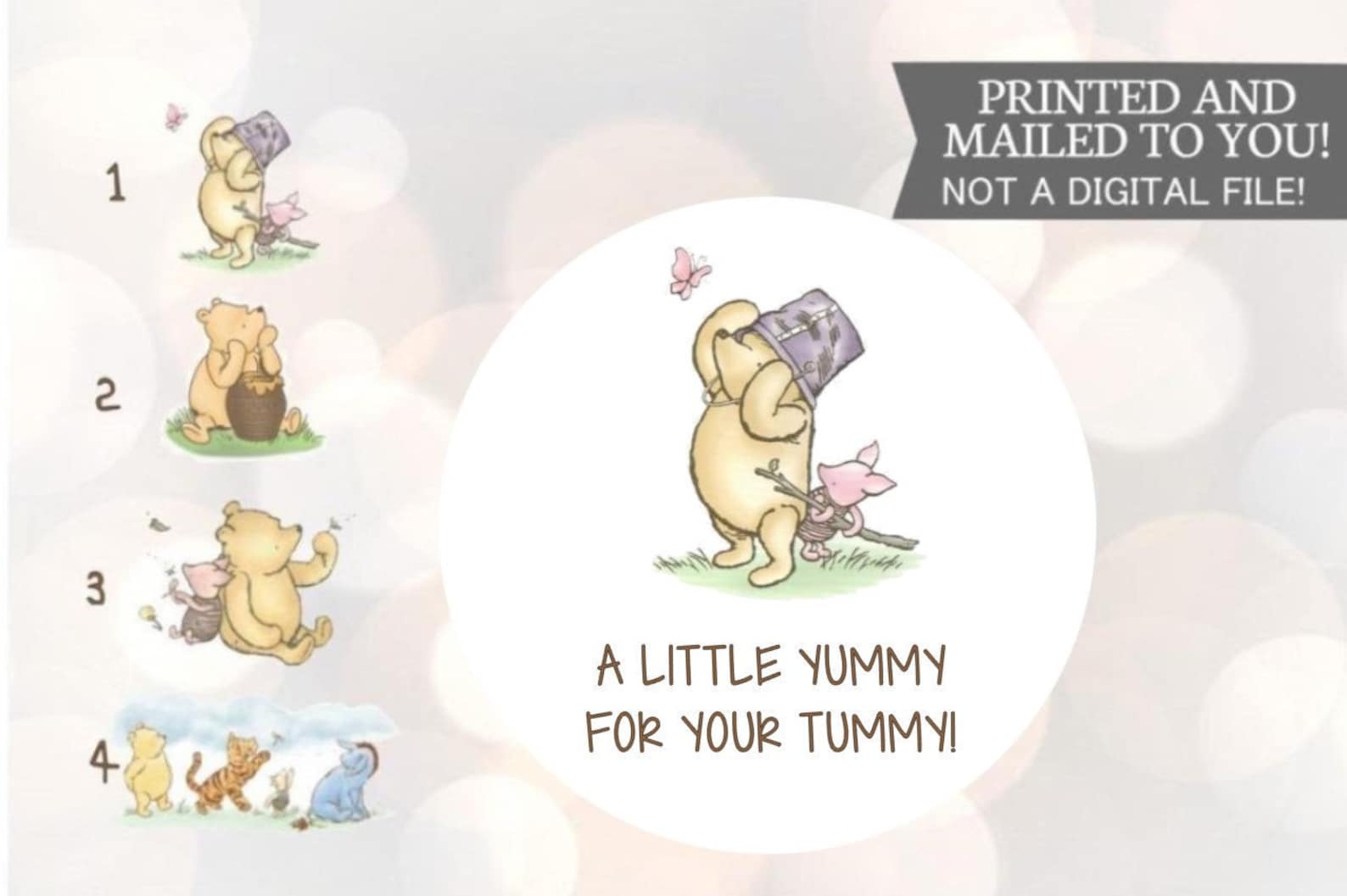 Winnie the Pooh, Yummy for Your Tummy, Stickers, Baby Shower, Birthday ...
