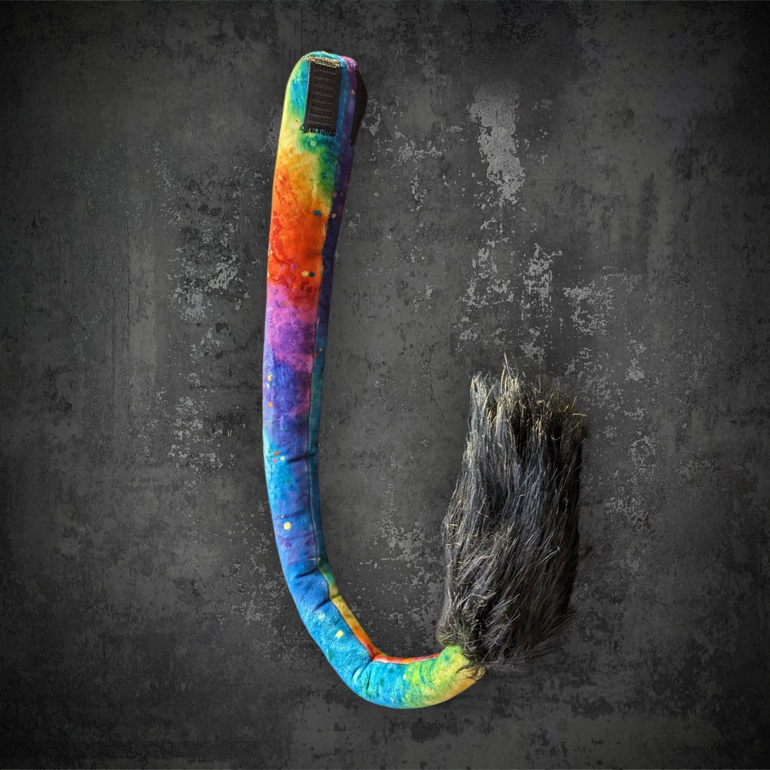 Slender Flow Tail in Rnbw Splatter Print W Black Faux Fur Tuft-2 ...