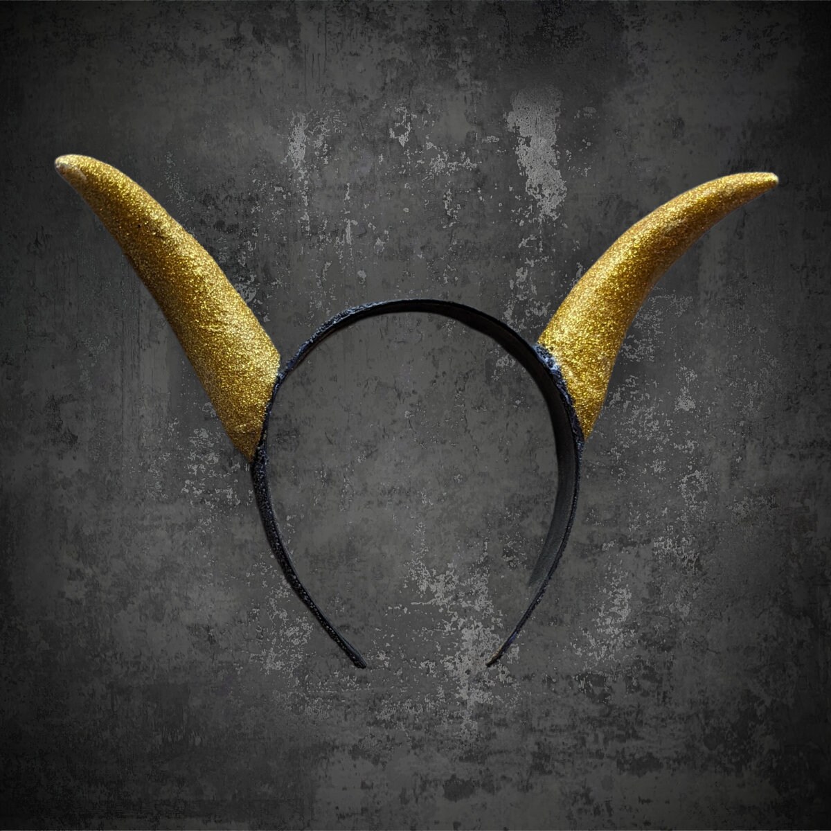 Long Curved Golden Horns on Wide Black Glittery Headband Demon/loki ...