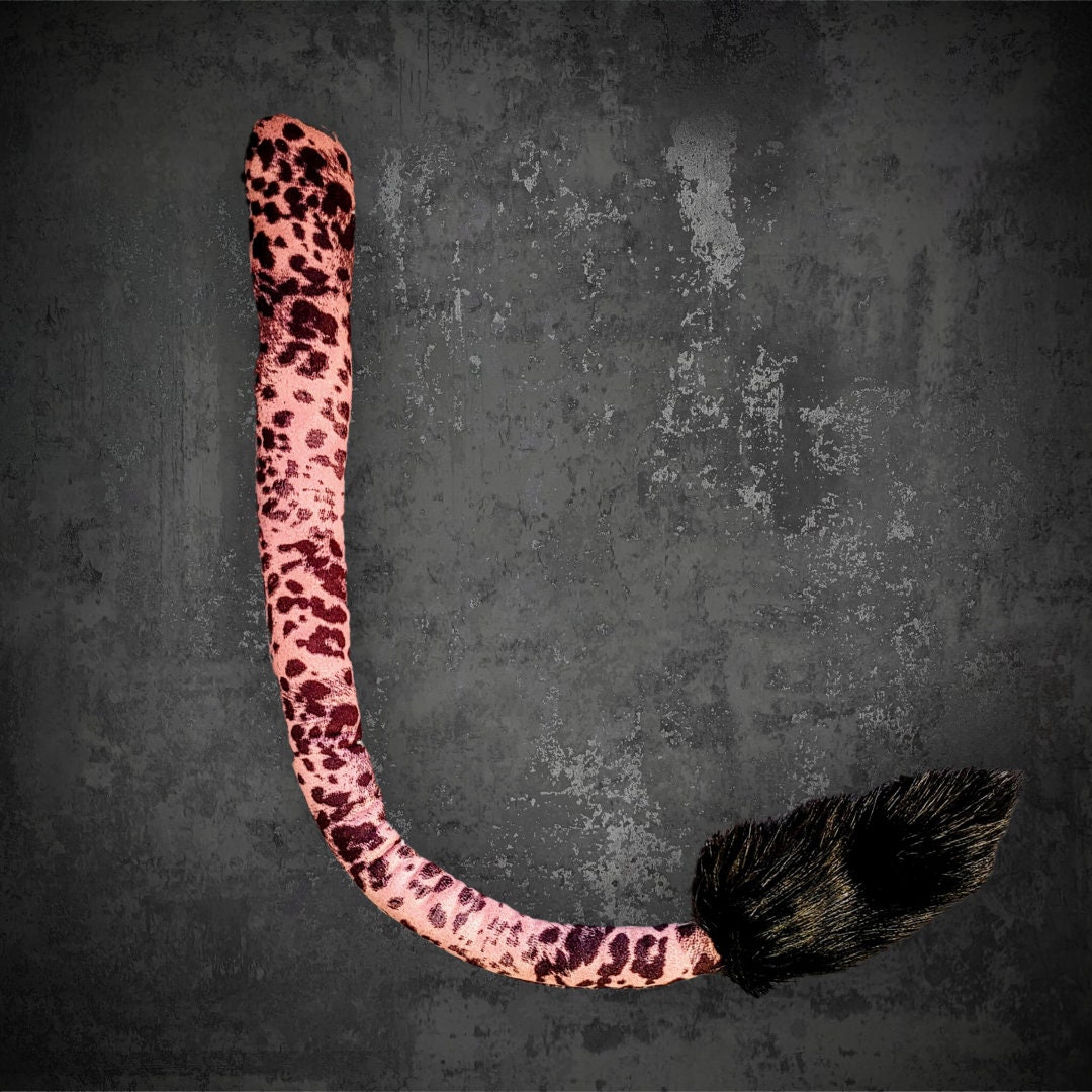 Slender Flow Tail in Pink Leopard Print W Black Faux Fur Tuft Belt ...