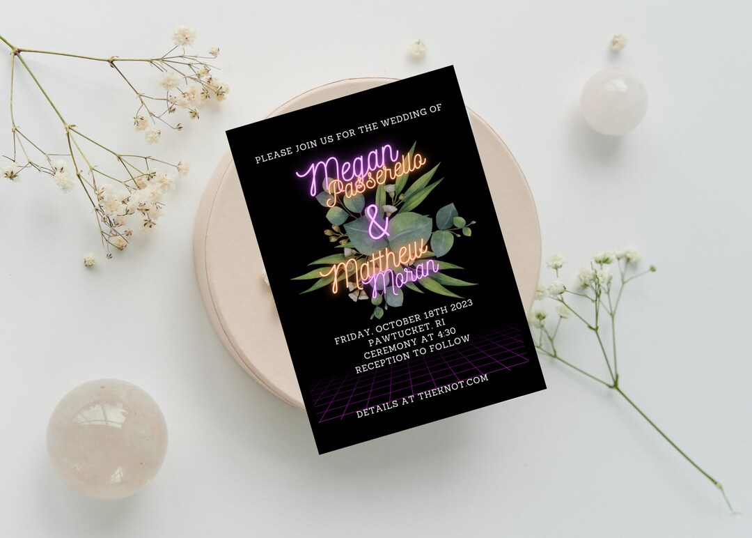 Editable Neon Floral Wedding Invite - Etsy