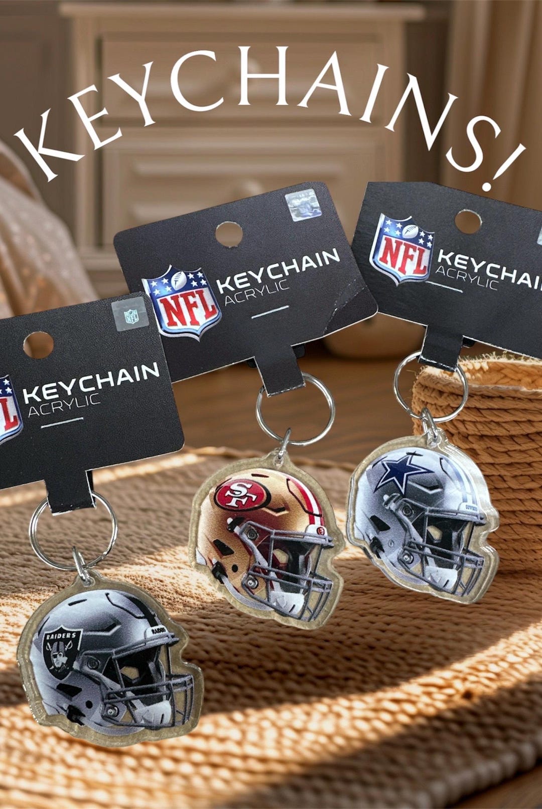 NFL Helmet Keychains- Cowboys, Raiders, 49ers - Etsy