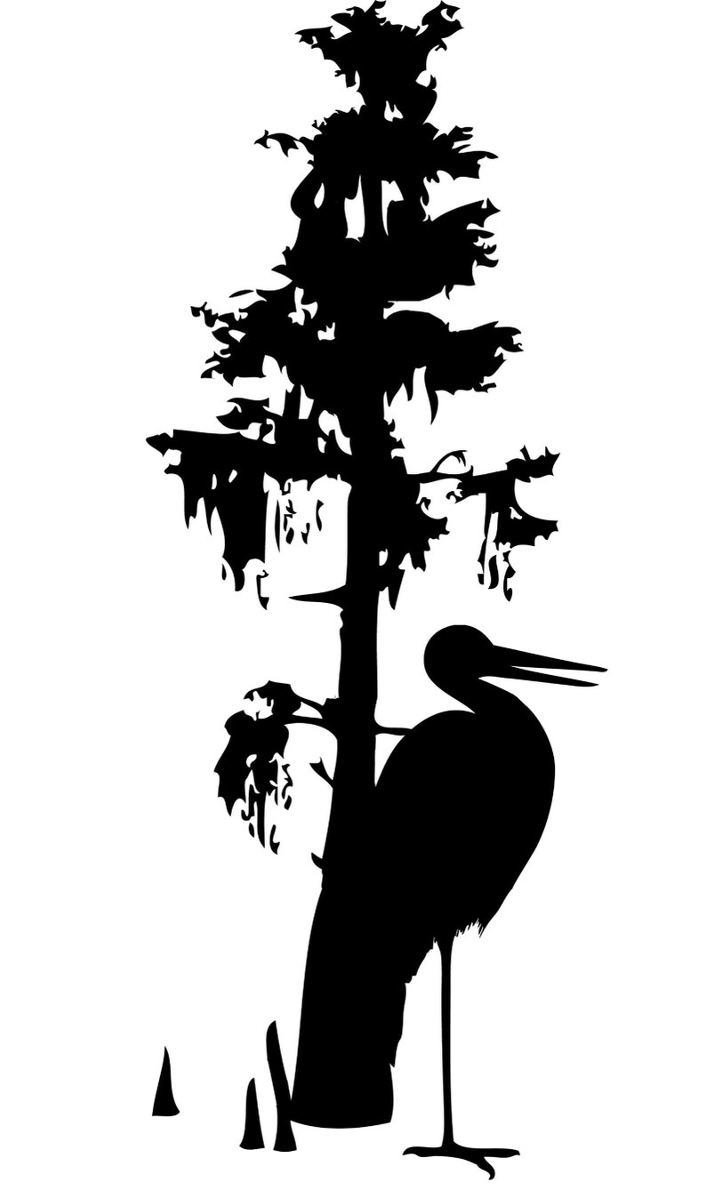 Southern Cypress Tree and Egret Decal - Etsy