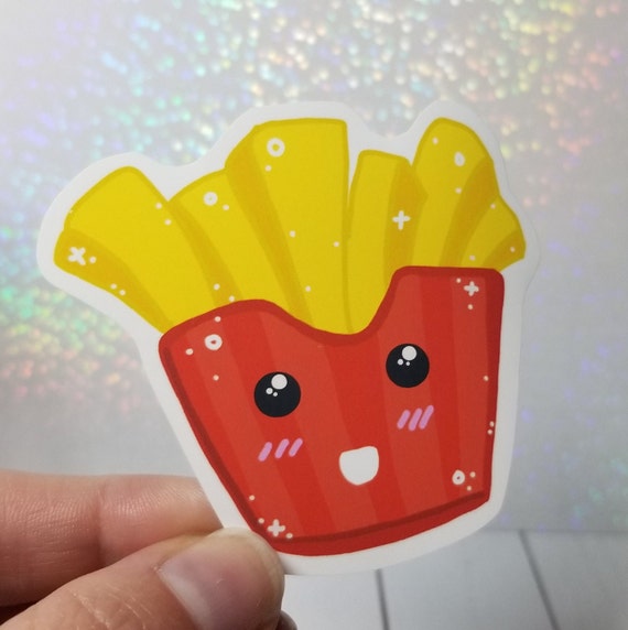 Cute Kawaii Yellow and Red Stripe Happy French Fries Sticker | Etsy