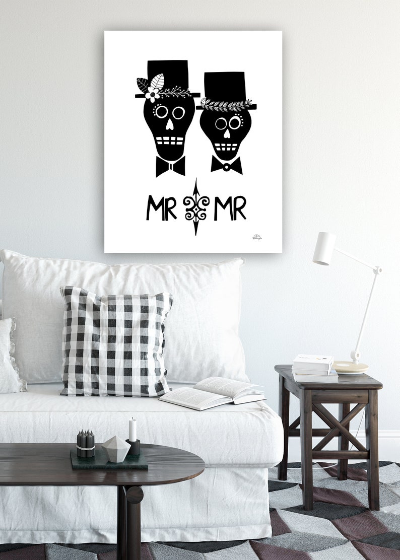 Printable Mr and Mr Skull Couple Art | Black & White Halloween Wedding ...