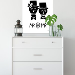 Printable Mr and Mr Skull Couple Art | Black & White Halloween Wedding ...