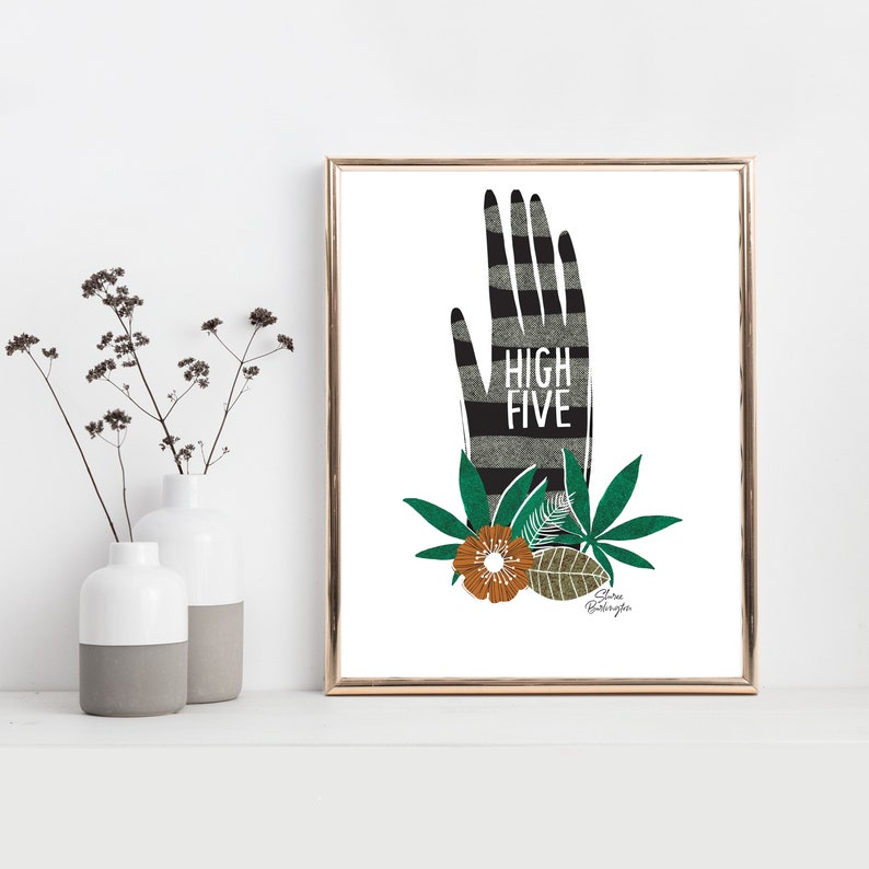 Printable Marijuana Art Print High Five Cannabis Poster Dorm Room ...