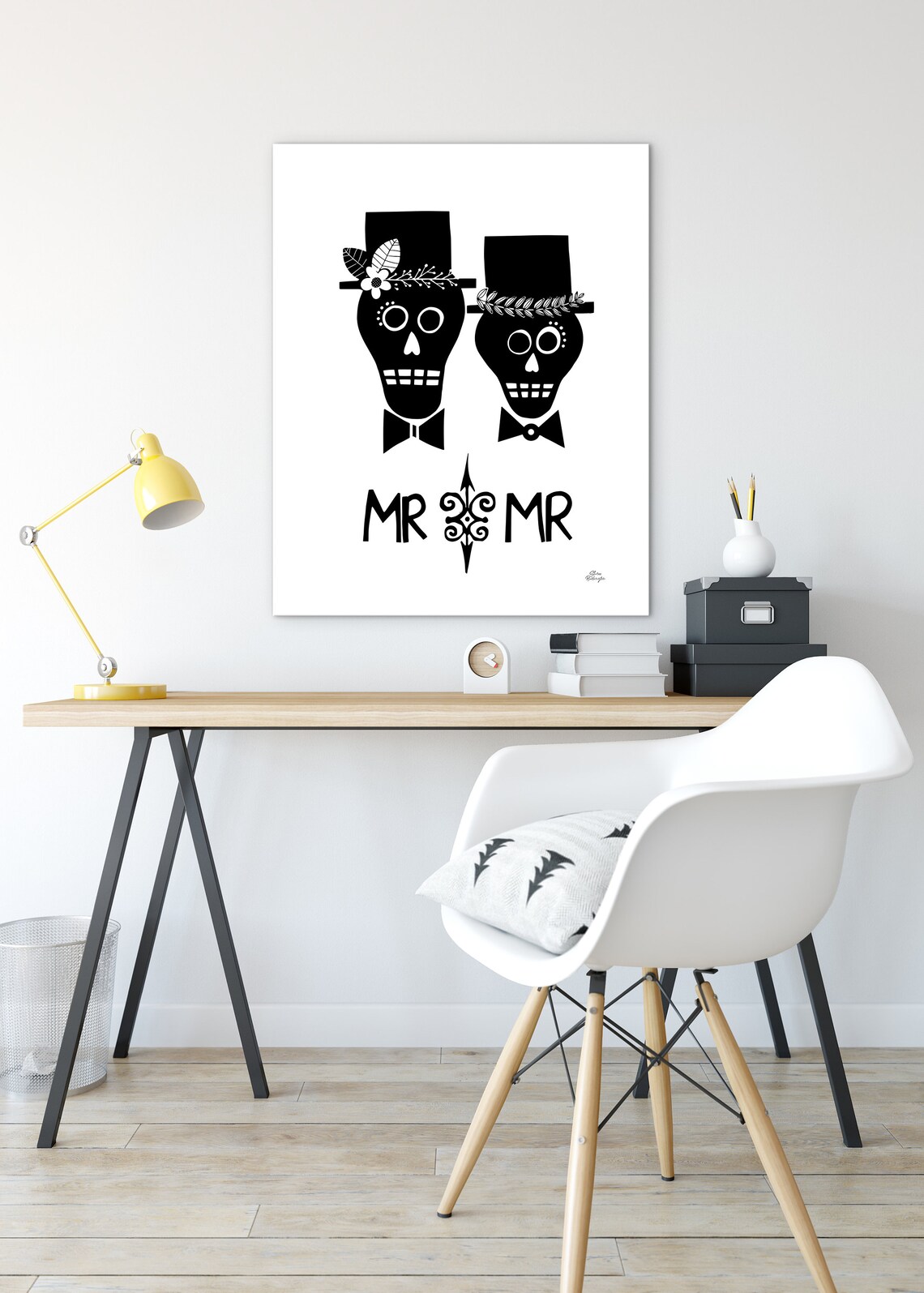 Printable Mr and Mr Skull Couple Art Black & White Halloween Wedding ...