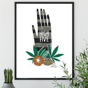 Printable Marijuana Art Print High Five Cannabis Poster Dorm Room ...