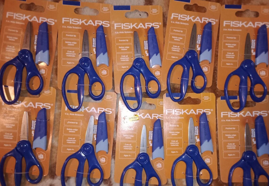 10count Fiskars 5 Inch Kids Safety Scissors With Eraser Sheath Pointed ...