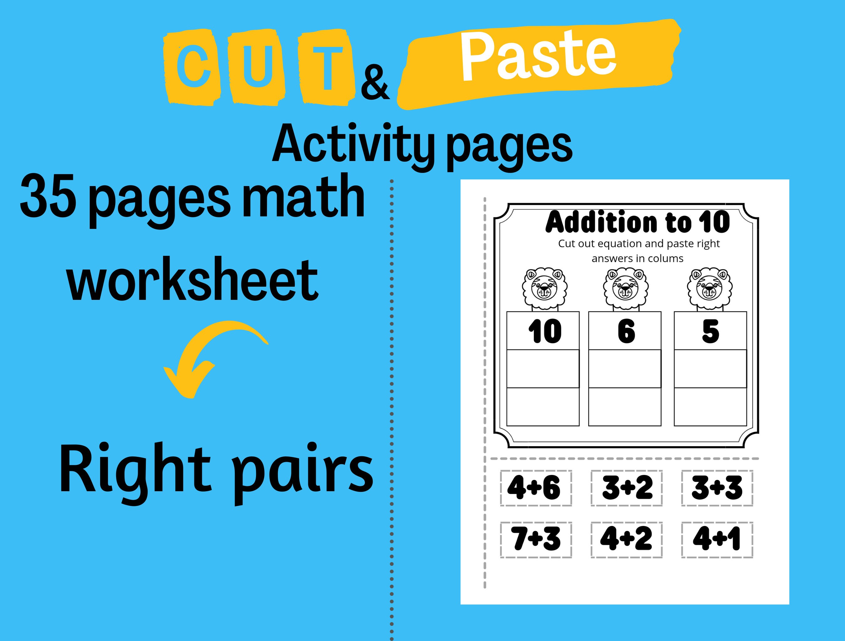 Cut and Paste Activity Pages,cut and Glue Math Printable Worksheet ...