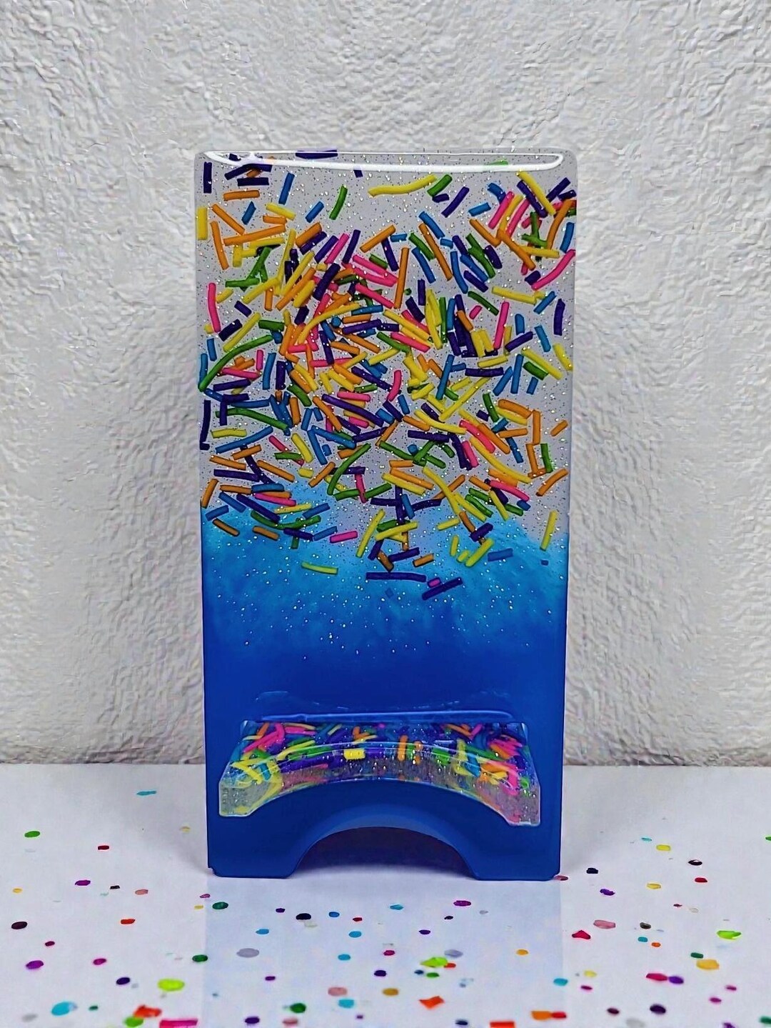 Handmade Resin Phone Stand – Colorful Sprinkles & Glitter Desk ...
