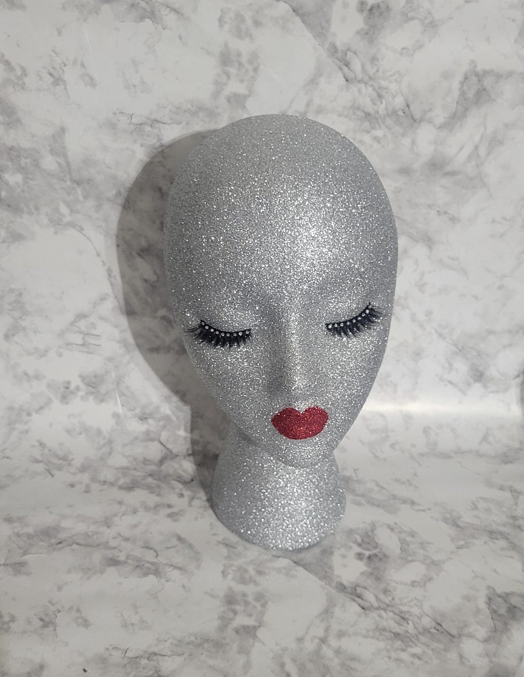 Mannequin Head: Wig Holder, Display Stand, Silver Sparkly Styrofoam ...