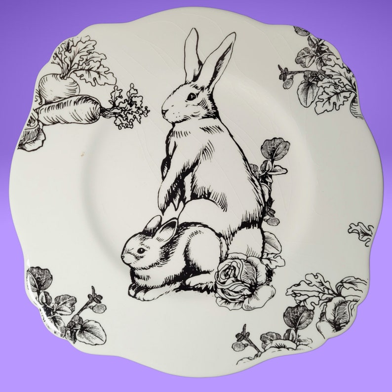 3 Adorable Vintage Barnyard Toile Bunny Rabbit Dessert Luncheon Salad ...