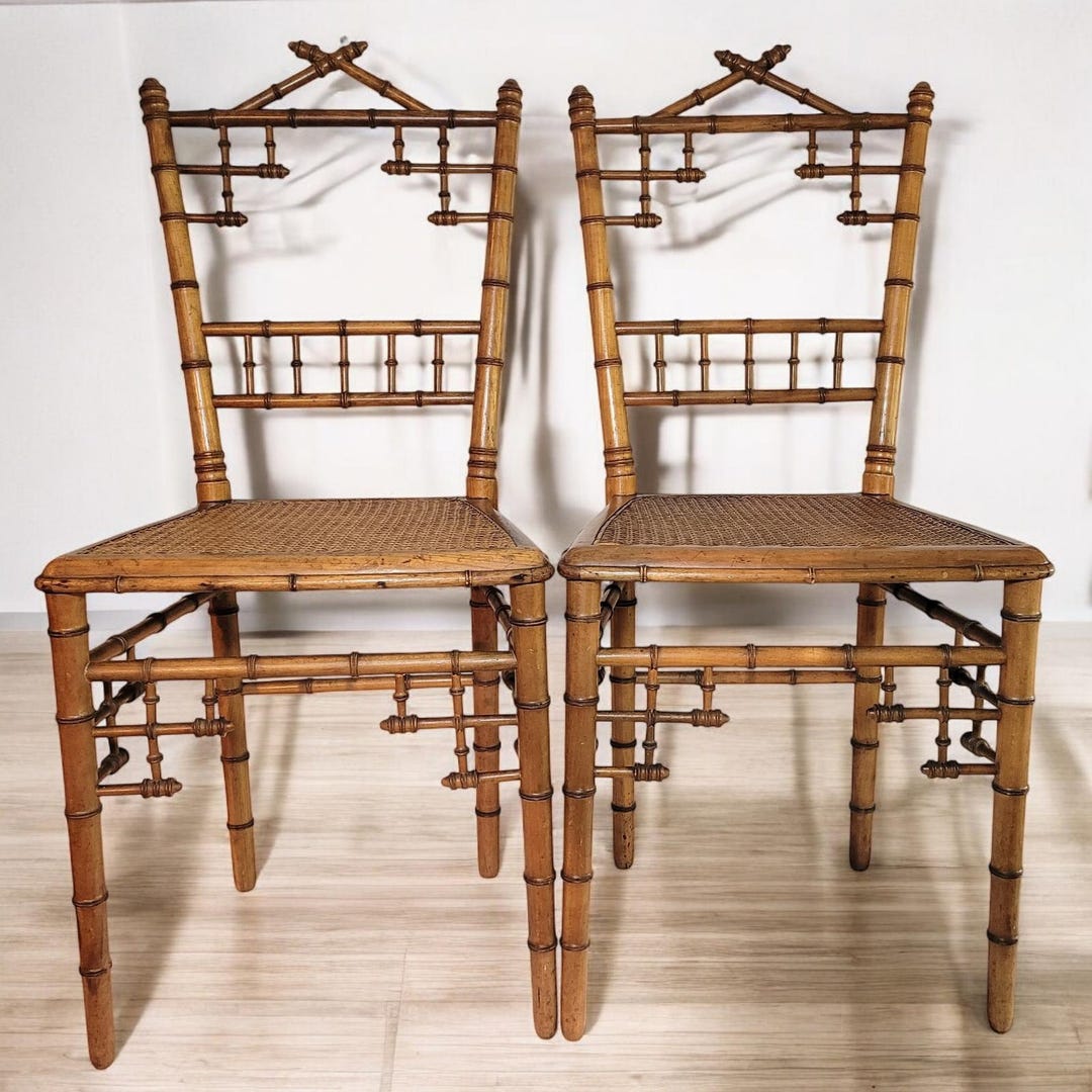 2 Antique Late 1800's Napoleon III Oriental Faux Bamboo Style Wooden ...