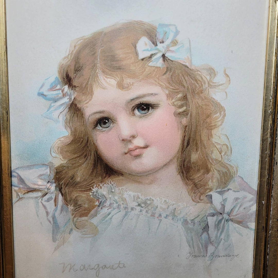 Antique Victorian 1880 Artist Frances Brundage Print Little Girl ...