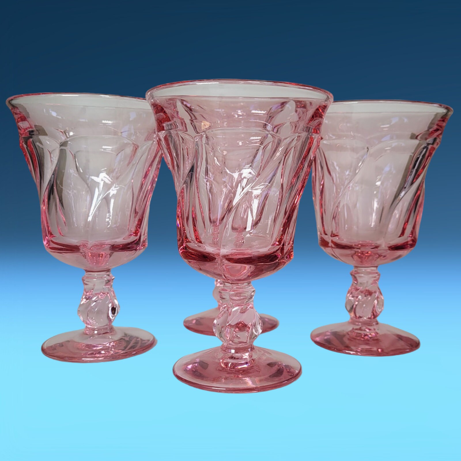 4 Vintage Fostoria Jamestown Pink Swirl Twist 8oz Wine Glasses Drinking Glasses Water Glasses