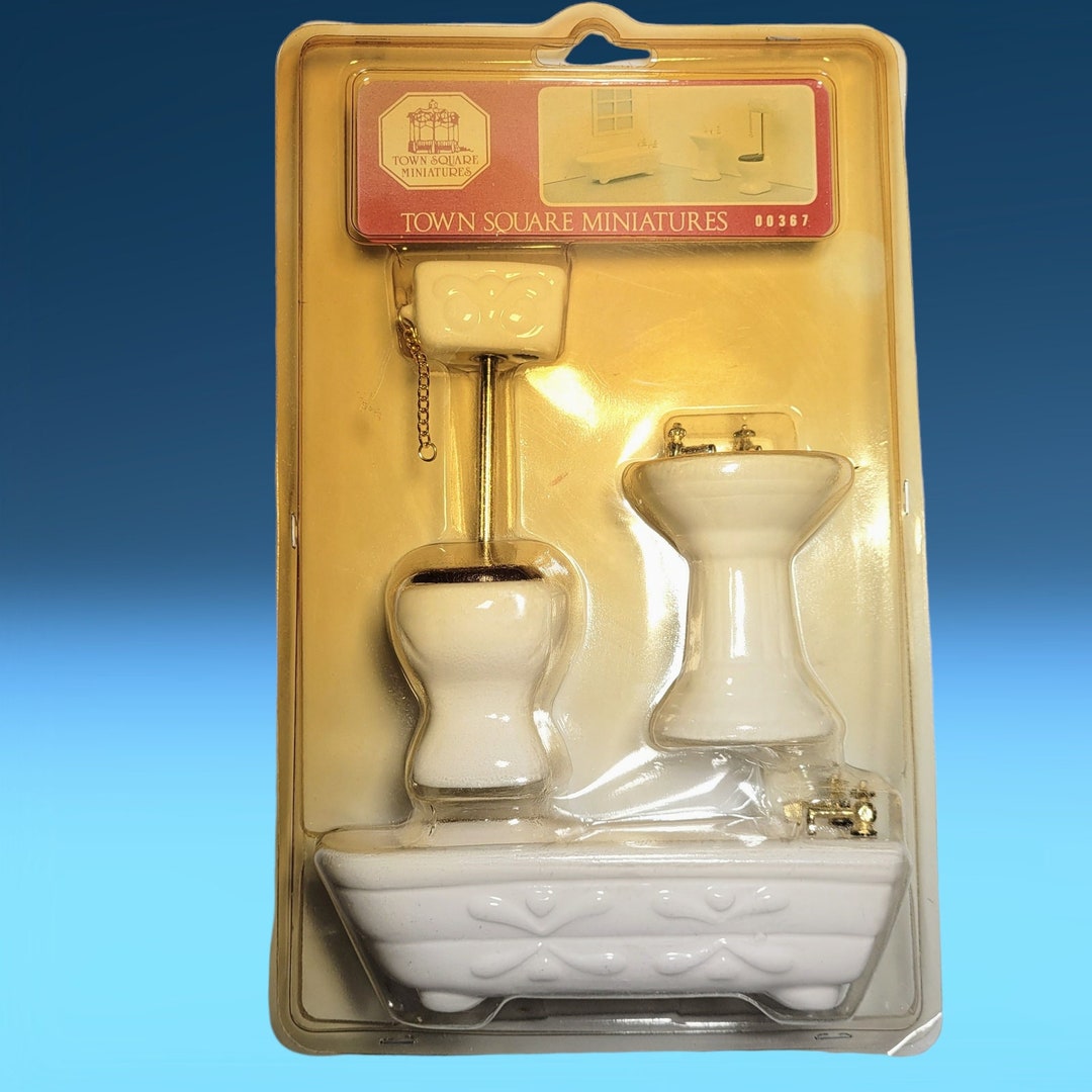 New Sealed Vintage Town Square Miniatures Dollhouse 3-pc Bathroom 1:12 ...