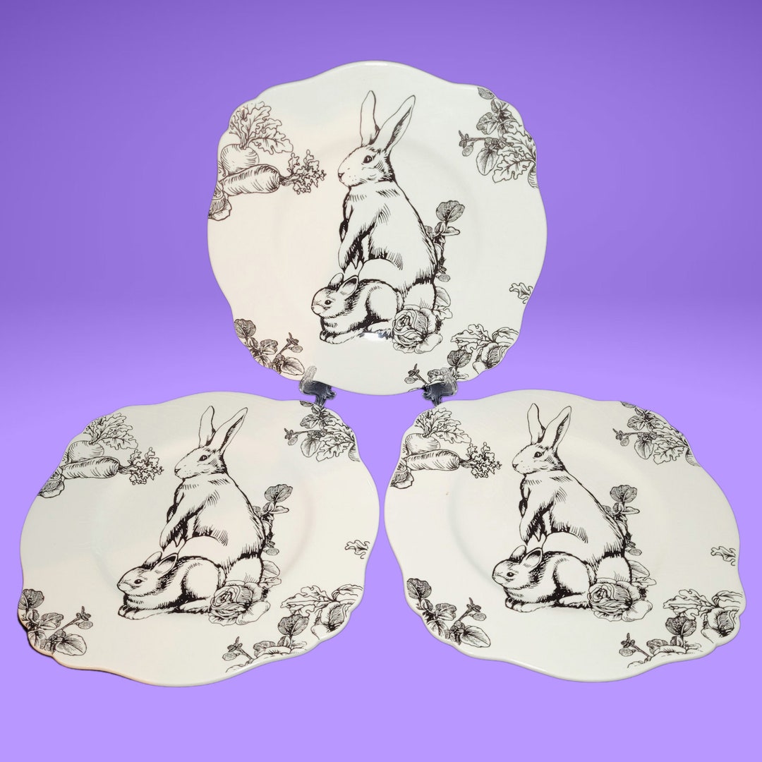 3 Adorable Vintage Barnyard Toile Bunny Rabbit Dessert Luncheon Salad ...