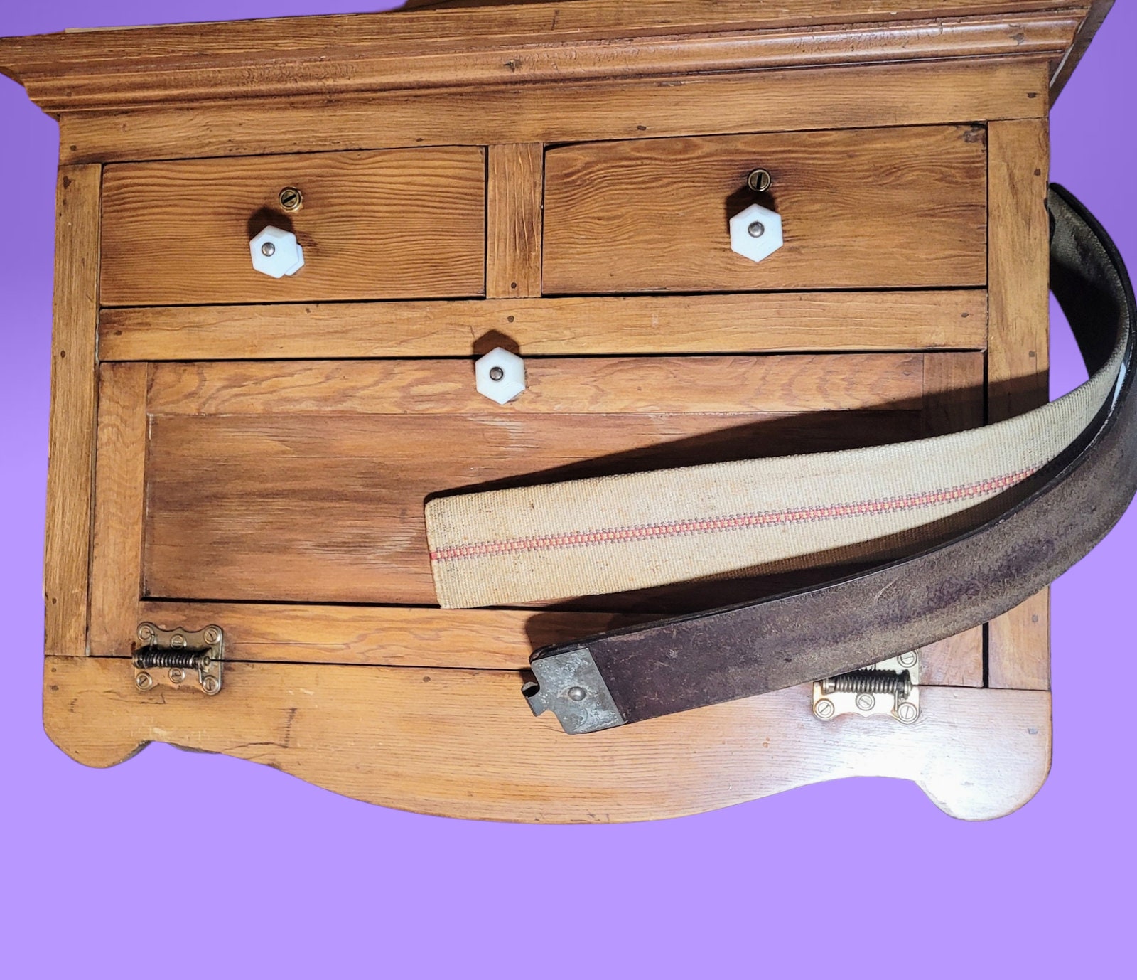 Antique 1920's Wooden Barber Cabinet Chest W/ Leather Shaving ...