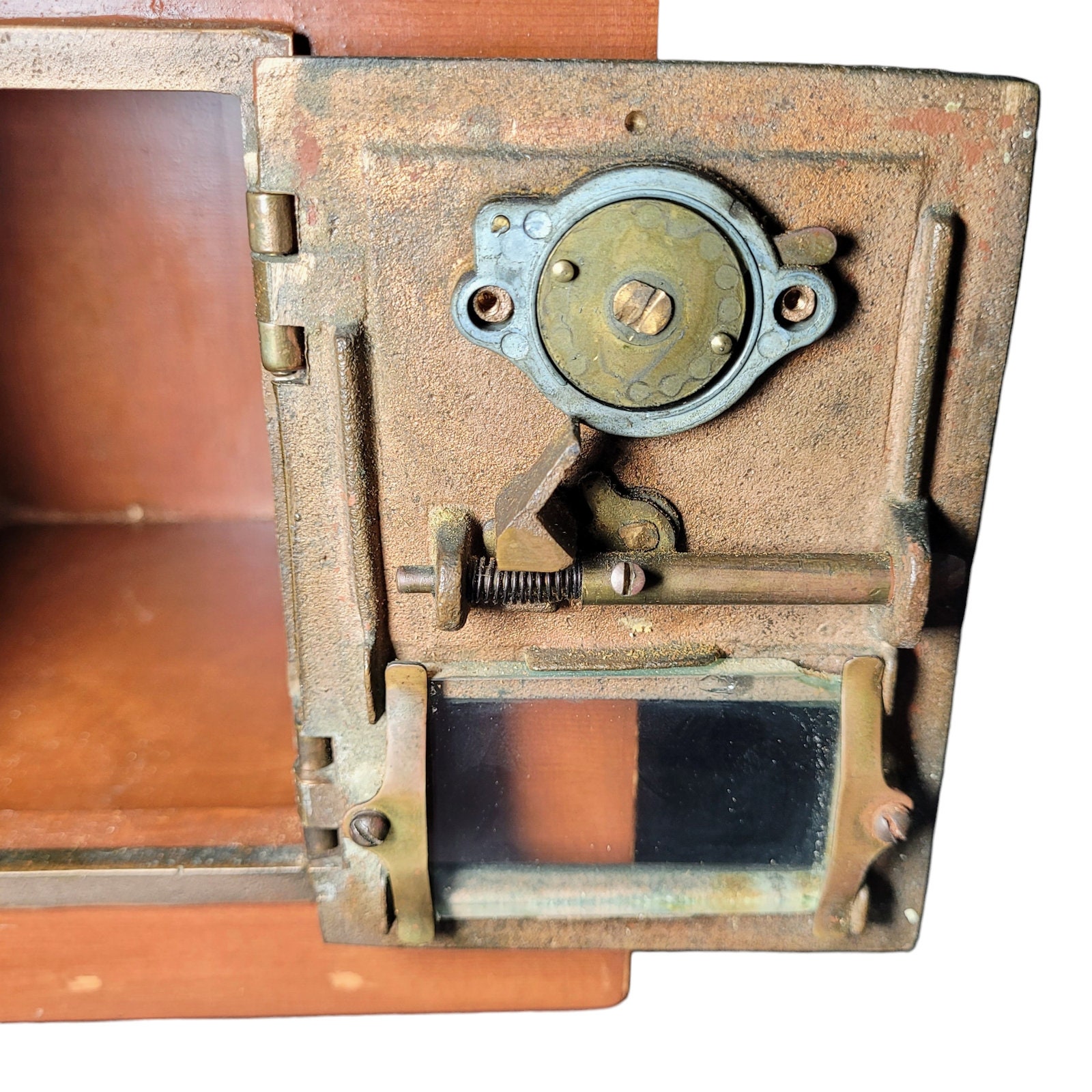 Large Antique Brass American Eagle & Wooden Post Office Box Combination ...