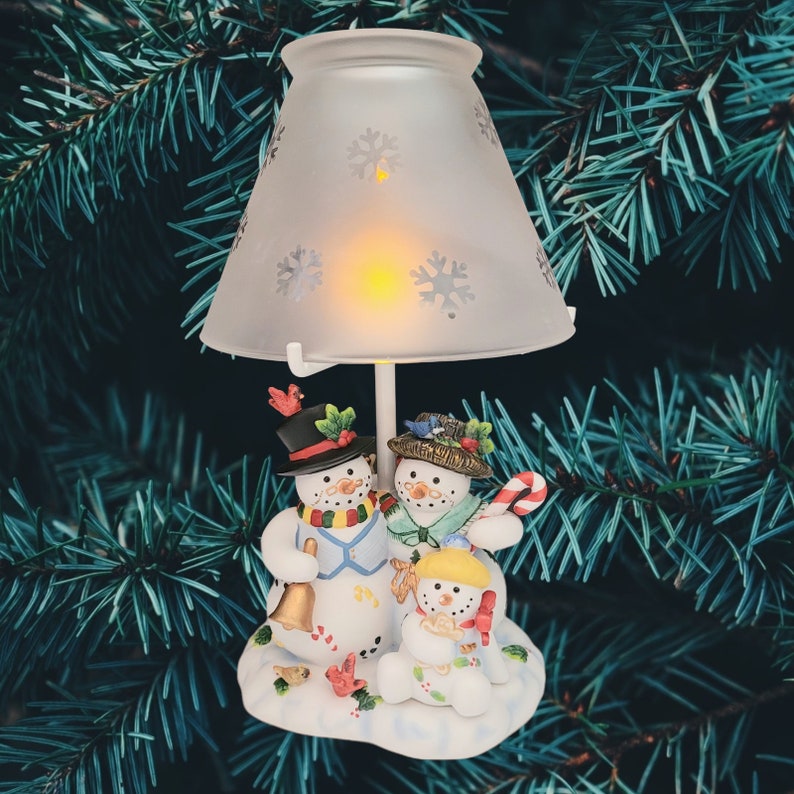 Vintage Partylite Snowman Snowbell Family Christmas Glass & Ceramic ...