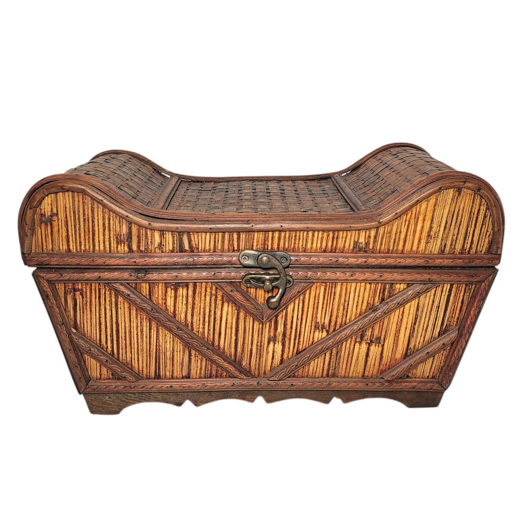 Vintage Asian Oriental Wicker Rattan Jewelry Box ~ Trinket Box ...