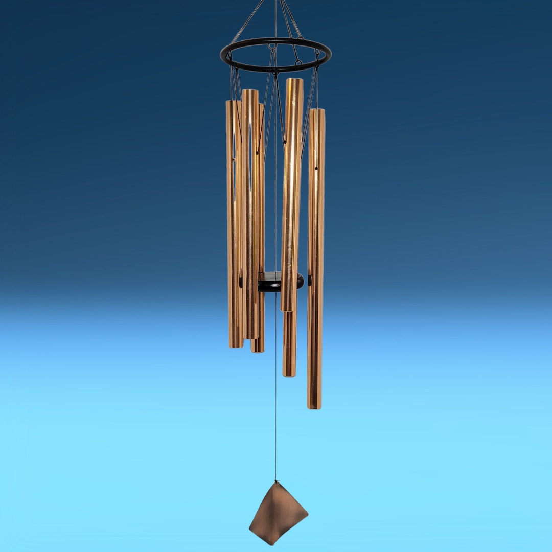 Vintage 40" Bronze Colored Metal Music Vista & Natural Wood Wind Chime ...