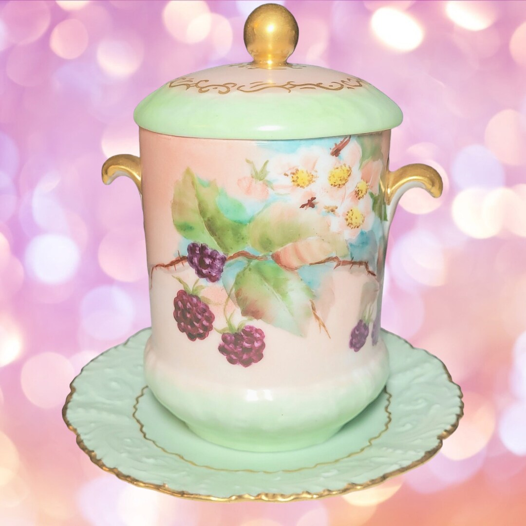 Antique Victorian T&V 3-pc Handpainted Condensed Milk Holder With ...