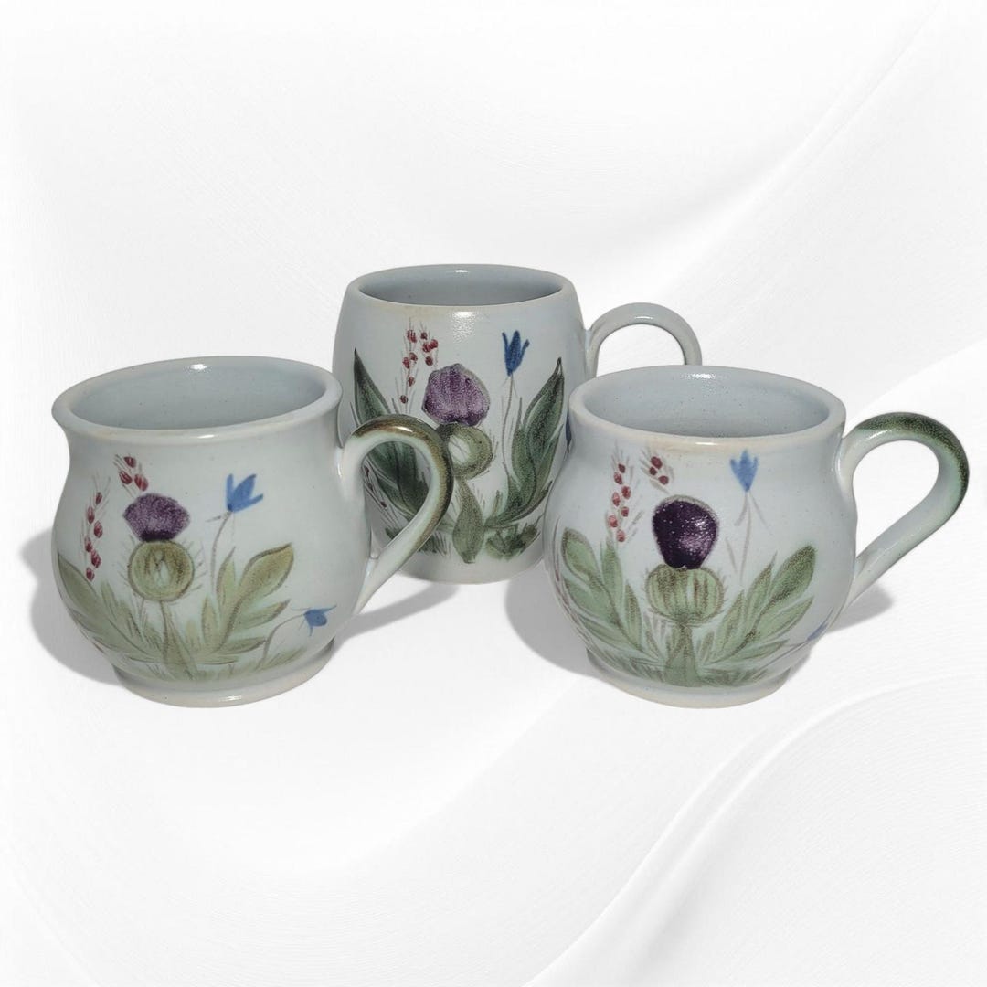 3 Vintage Buchan Pottery Thistle Coffee Mugs Stoneware Thistleware ...