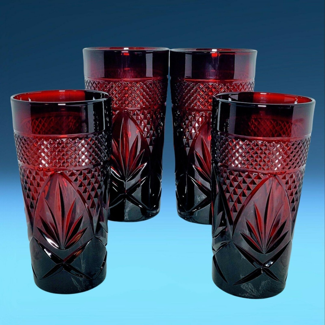4 Vintage "antique Ruby" Cristal D'arques-durand Red Cooler Water ...