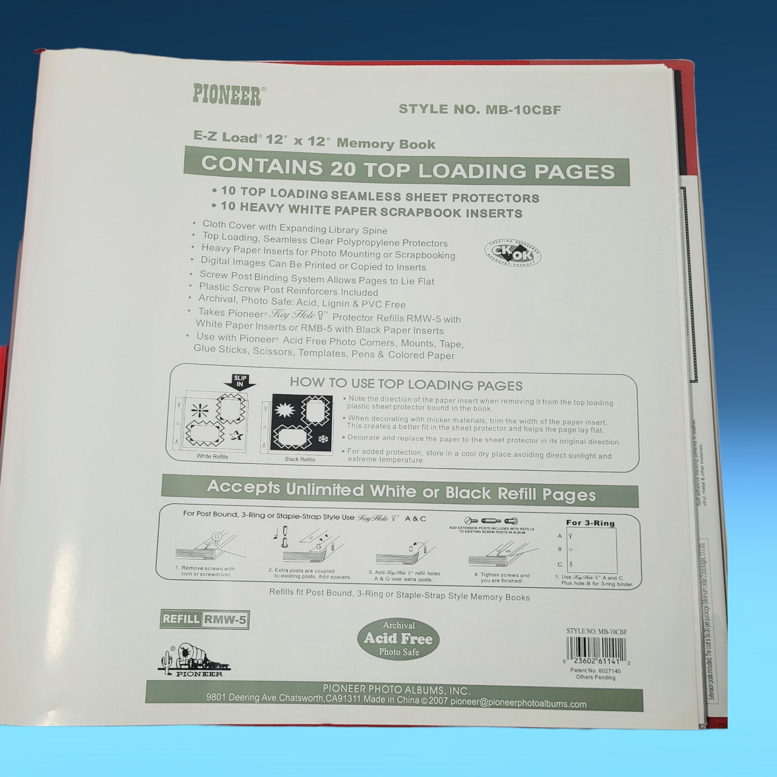 New Red Pioneer E-Z Load Acid-free 12x12 Memory Book Scrapbook W 20 Top ...