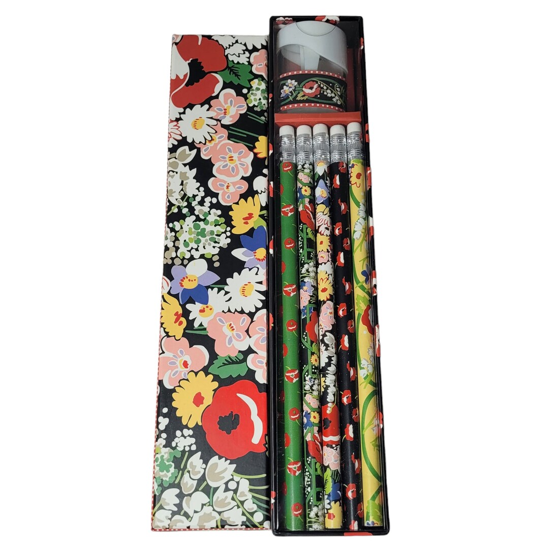 New Vintage Vera Bradley Floral "poppy Fields" 10 #2 Pencils & 1 ...