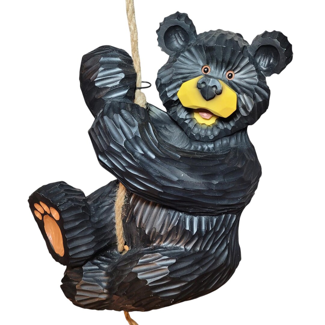 Vintage Black Bear Diner Bear With Rope Swing Carved Resin Bear Statue ...