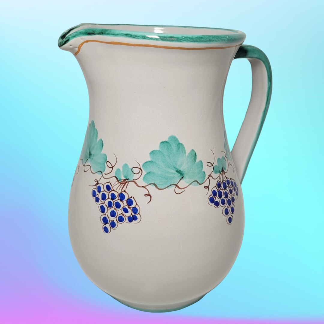 Vintage Rifa Vietri Ceramic Pitcher Signed Grapes & Leaves Design ...