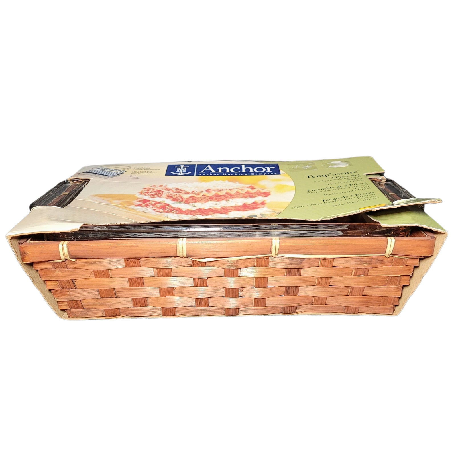 New Anchor Hocking 3-piece Glass Baking Ovenware Dish Set With Wicker ...