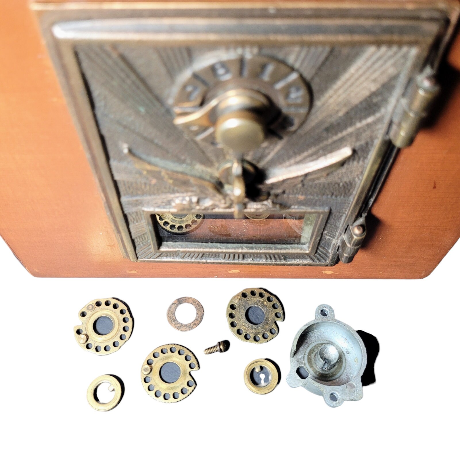 Large Antique Brass American Eagle & Wooden Post Office Box Combination ...