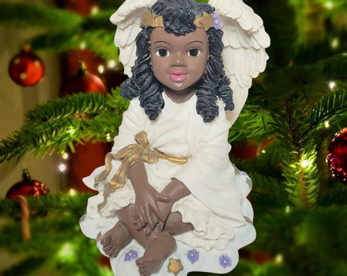 1980's African America Black Girl Christmas Angel Cherub Bisque ...
