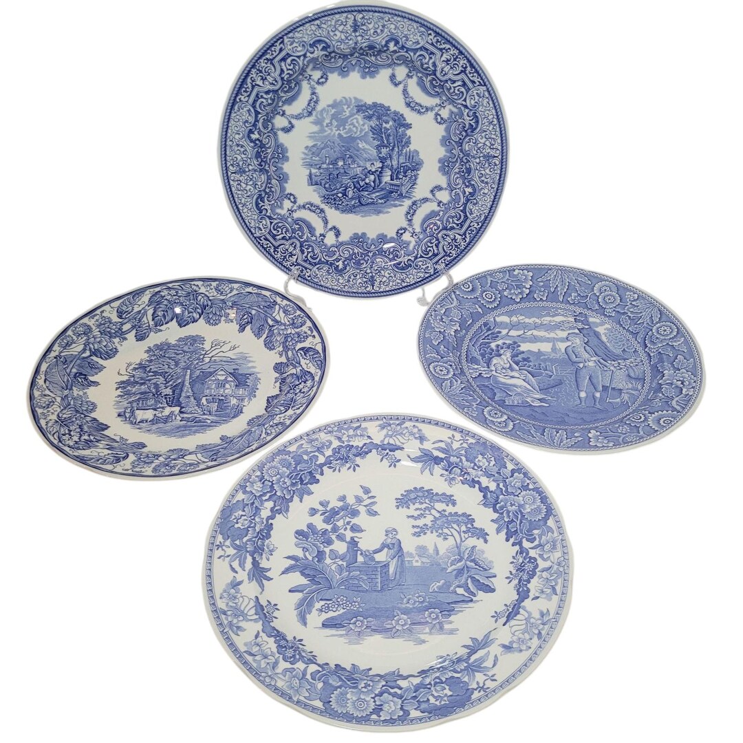 4 Vintage Spode Blue Room Collection Assorted Dinner Plates Set ~ Blue ...