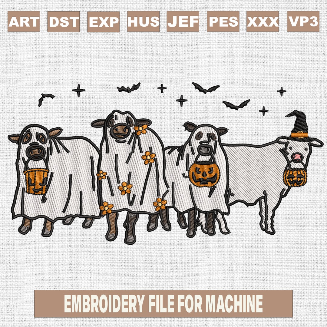Cow Ghost Embroidery Designs, Trick or Treat Embroidery Pattern ...