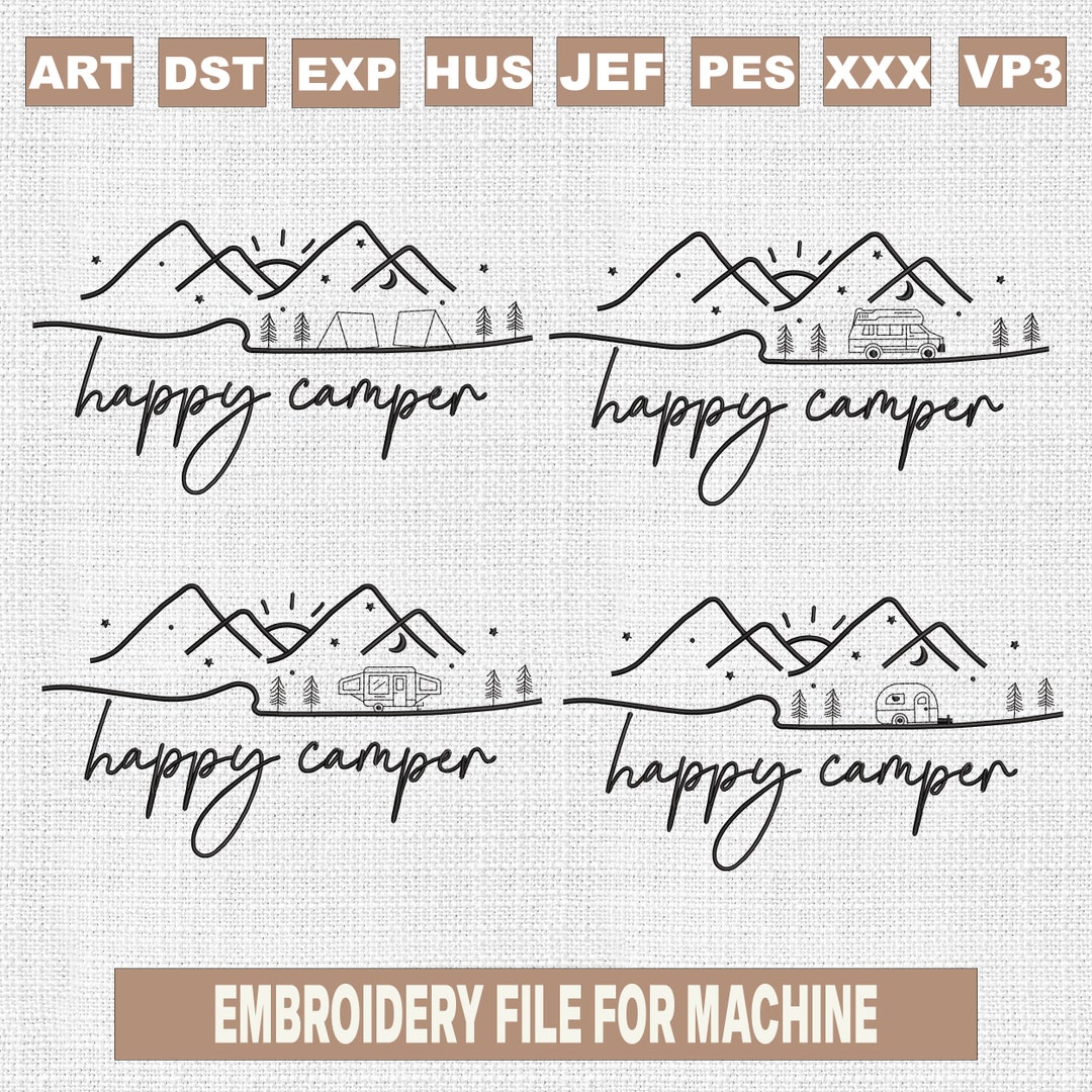 4 Files Happy Camper Embroidery Designs, Adventure Embroidery Pattern ...